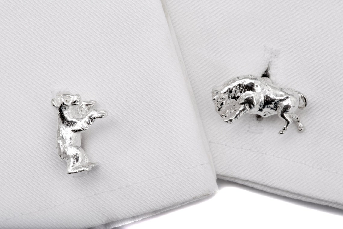Bull and Bear Cufflinks in Solid Sterling Silver - Etsy