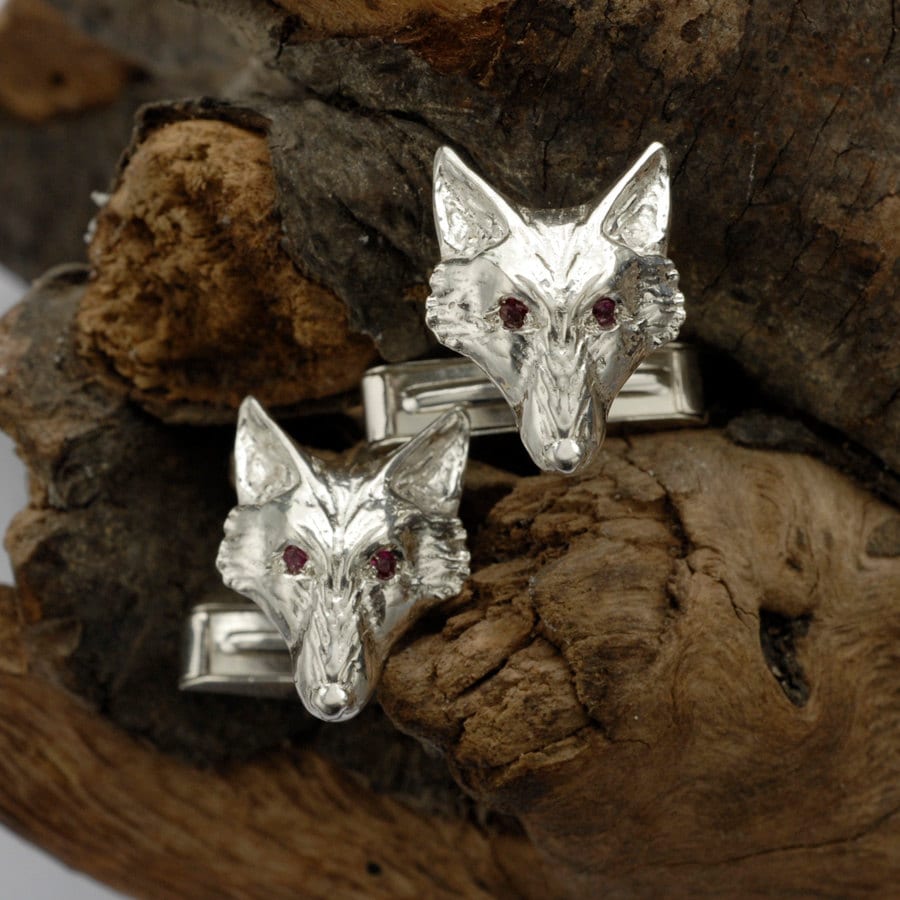 Fox Head Cufflinks in Sterling Silver With Rubies. - Etsy