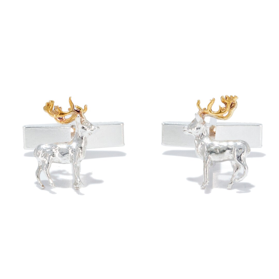 Stag Cufflinks in 18 Carat Gold on Sterling Silver. - Etsy