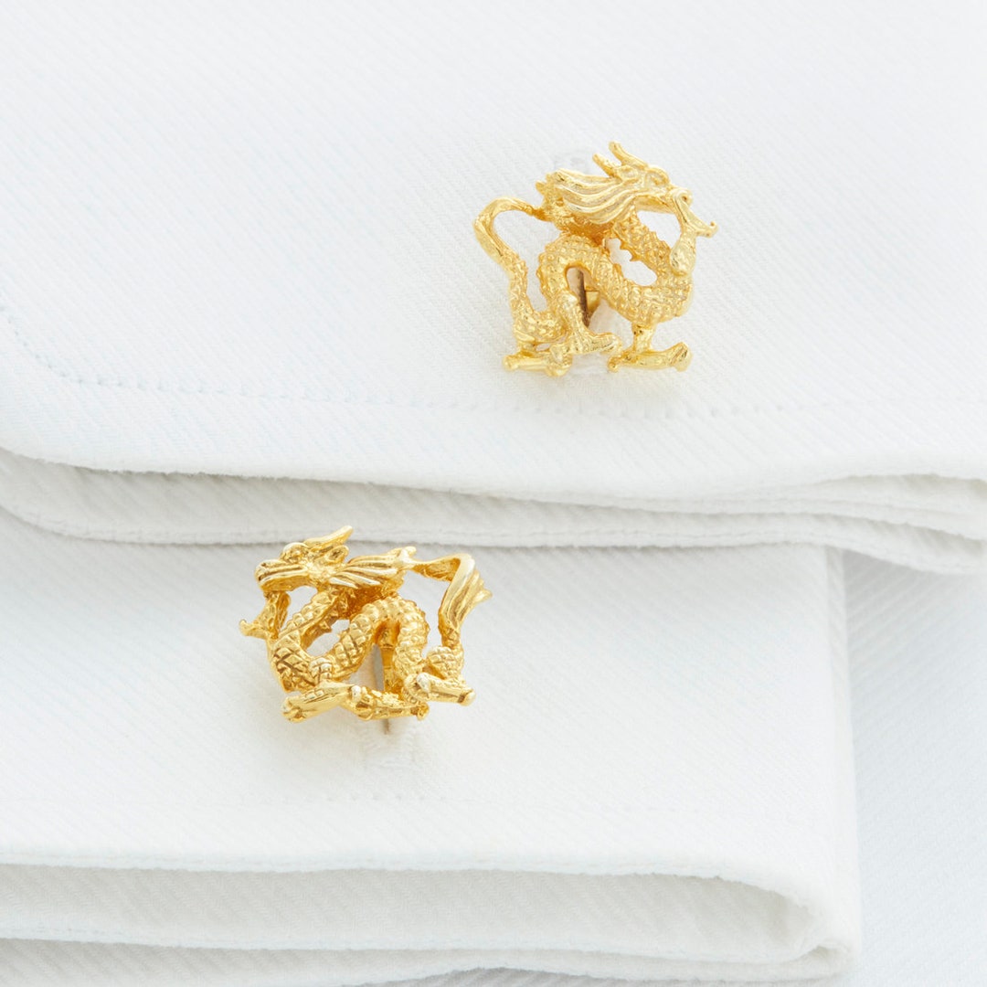 Oriental Dragons Cufflinks in 18 Carat Gold on Sterling Silver. - Etsy
