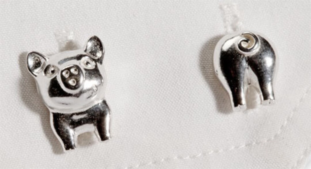 Pig Cufflinks With a Twist in Sterling Silver. - Etsy Canada