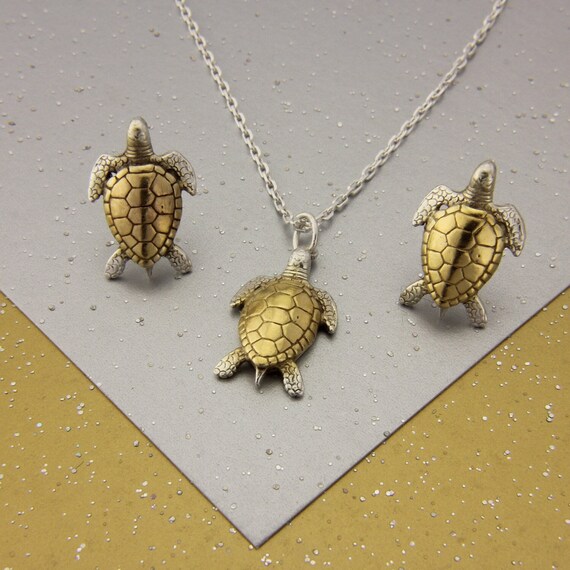 Turtle Necklace and Earrings Set. Etsy