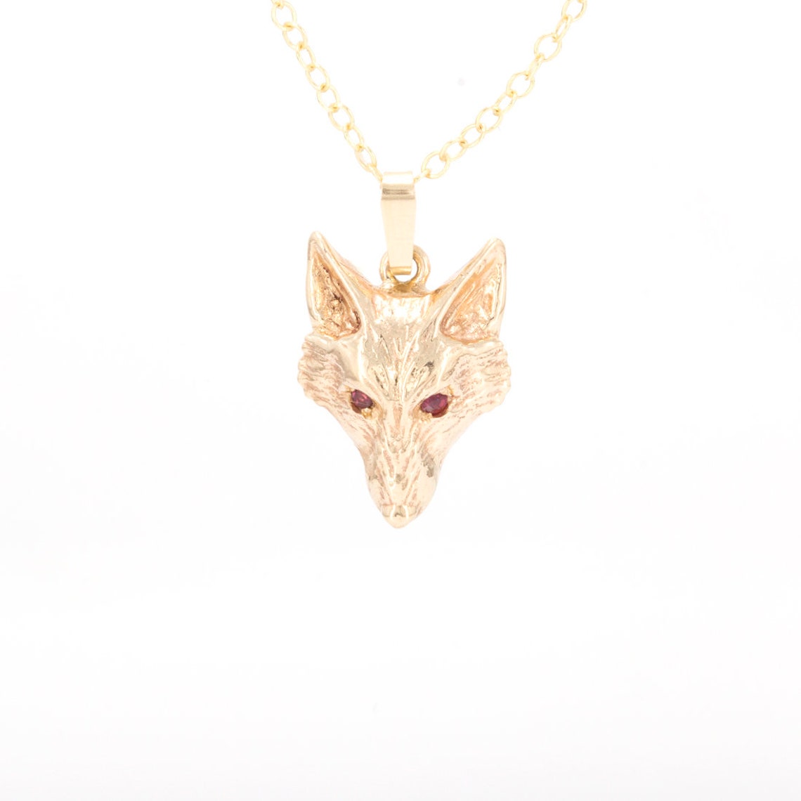 Fox Head Pendant in Solid Gold and Ruby Eyes. - Etsy