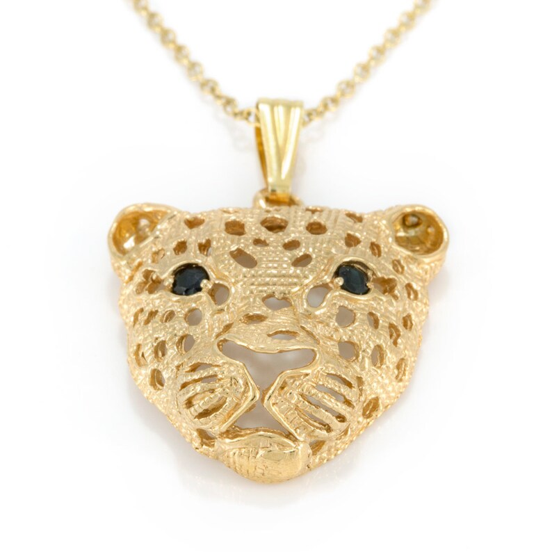 Leopard Necklace in 18 Carat Gold Vermeil and Black Sapphires Eyes. - Etsy