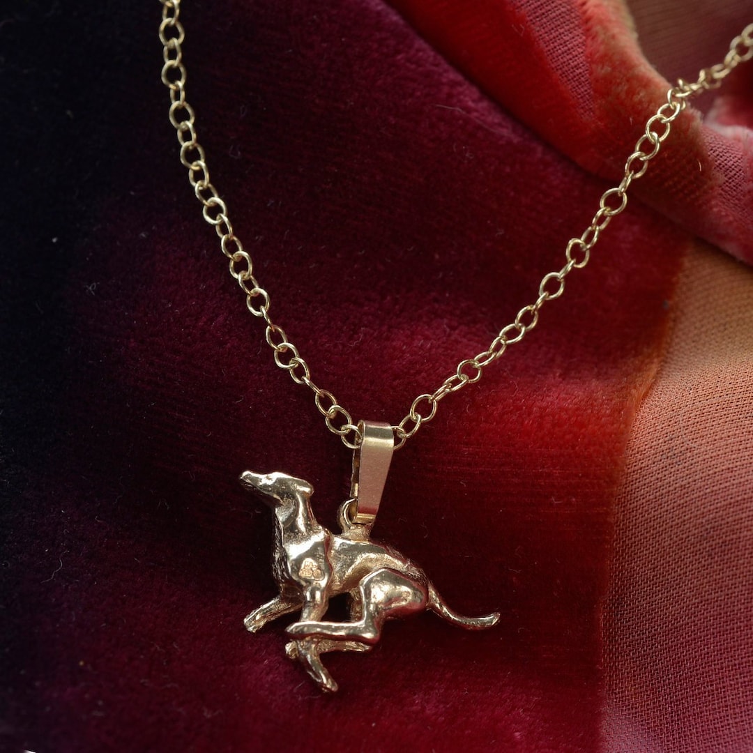 Running Greyhound Pendant in Solid Gold - Etsy