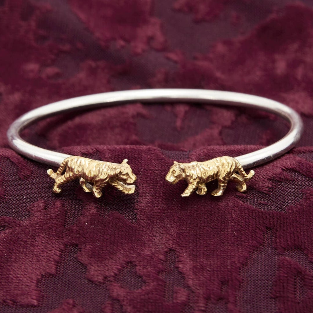 Tiger Bangle in Sterling Silver and 18 Carat Gold Vermeil. - Etsy