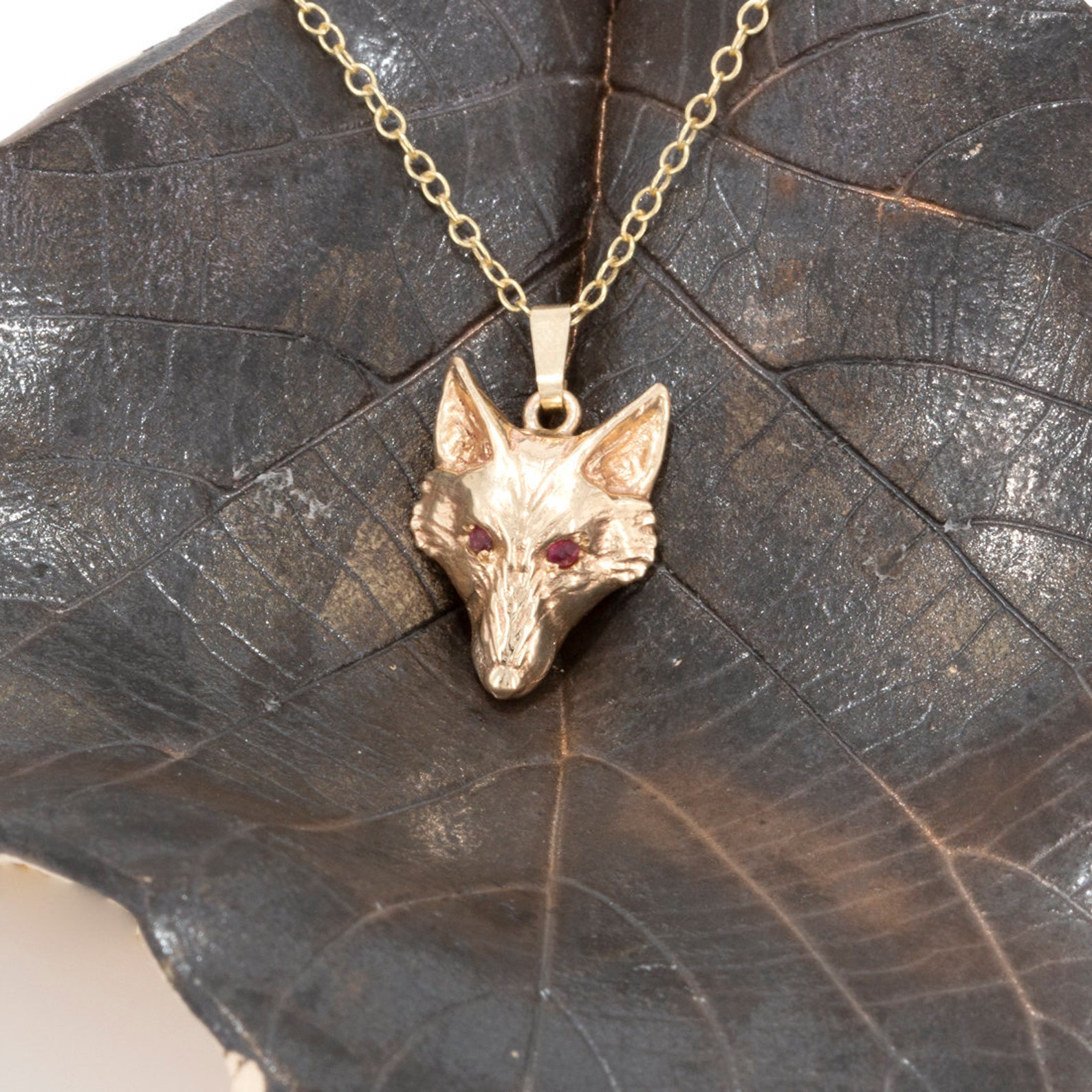 Fox Head Pendant in Solid Gold and Ruby Eyes. - Etsy