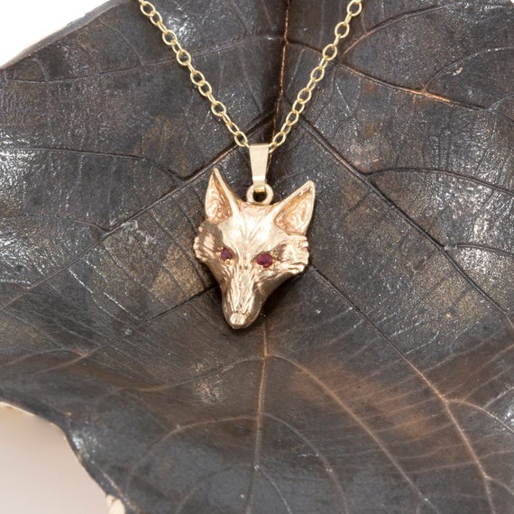 Fox Head Pendant in Solid Gold and Ruby Eyes. - Etsy
