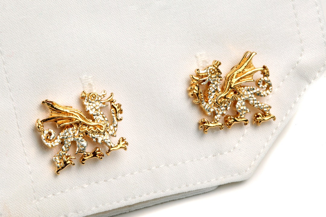 Welsh Dragon Cufflinks in 18ct Gold on Sterling Silver. - Etsy