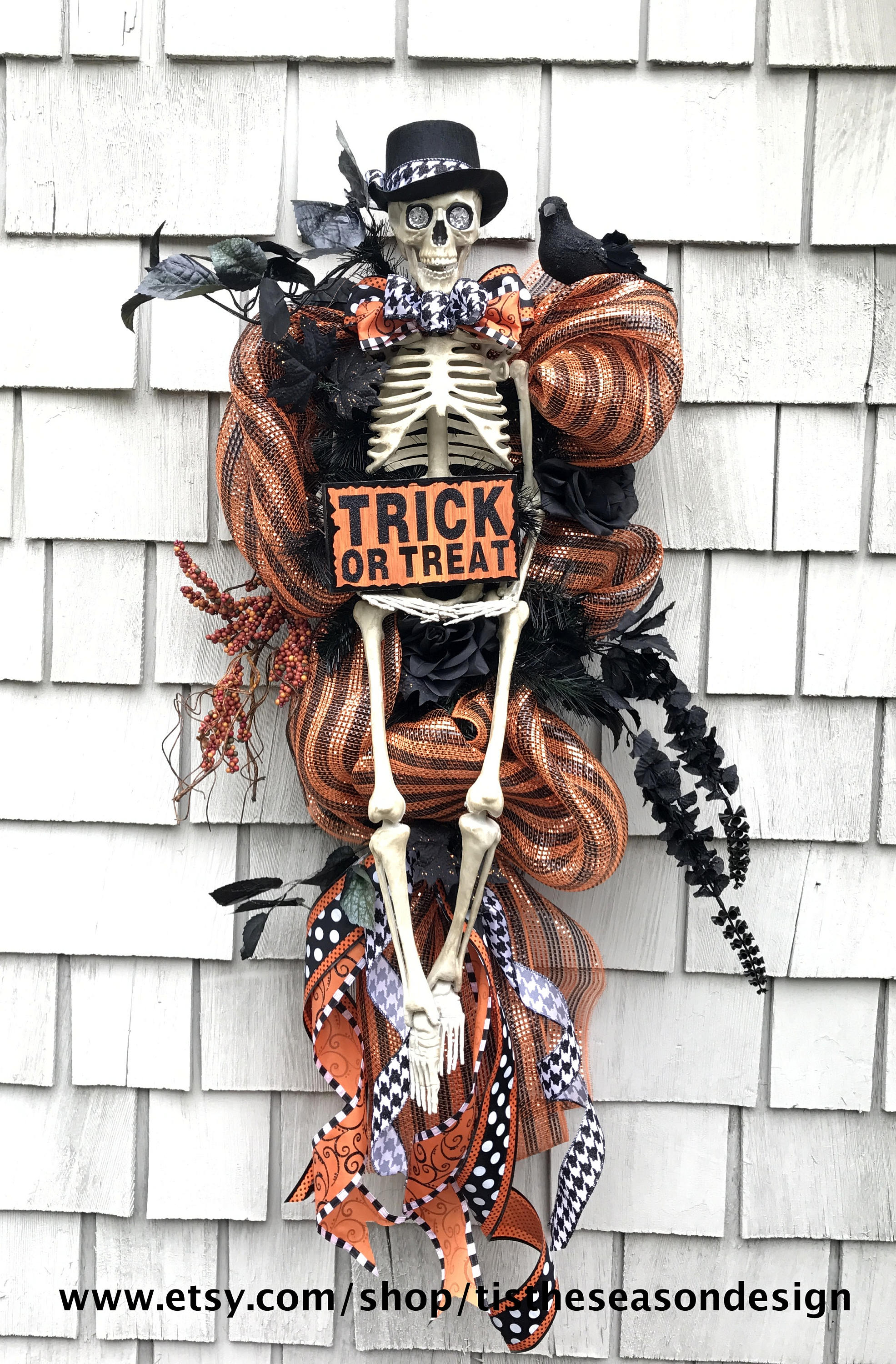 Halloween Wreath Skeleton Wreath 3 Ft Tall Skeleton Wreath | Etsy