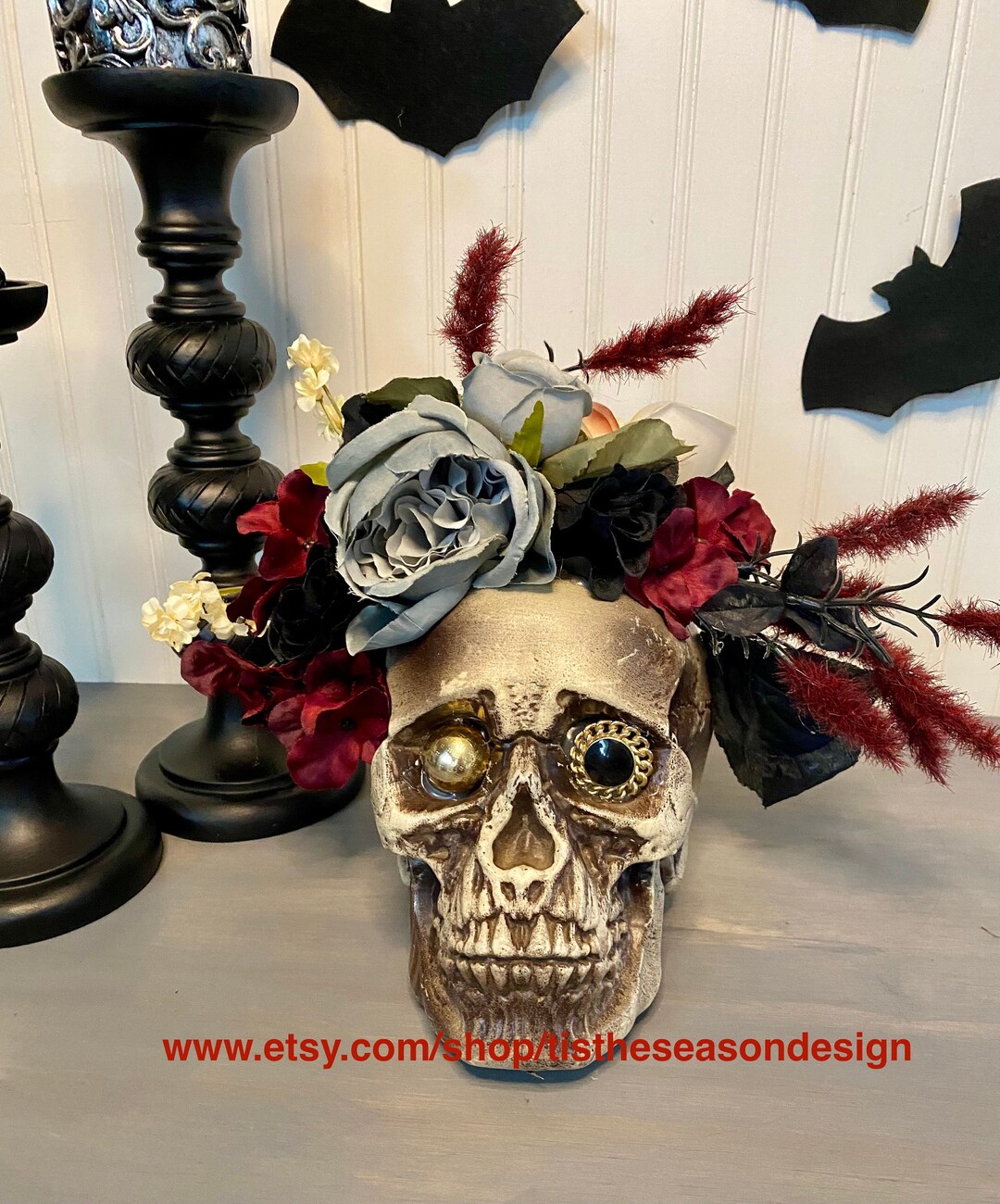 Skeleton Head Centerpiece, Spooky Decor, Gothic Wedding Decor, Black ...