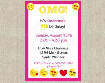 Printable Emoji Birthday Party Invite Girl's Emoji - Etsy