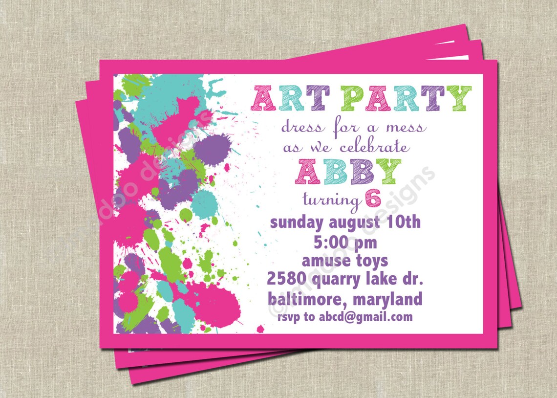 Art Party Invitations Printable Digital File - Etsy