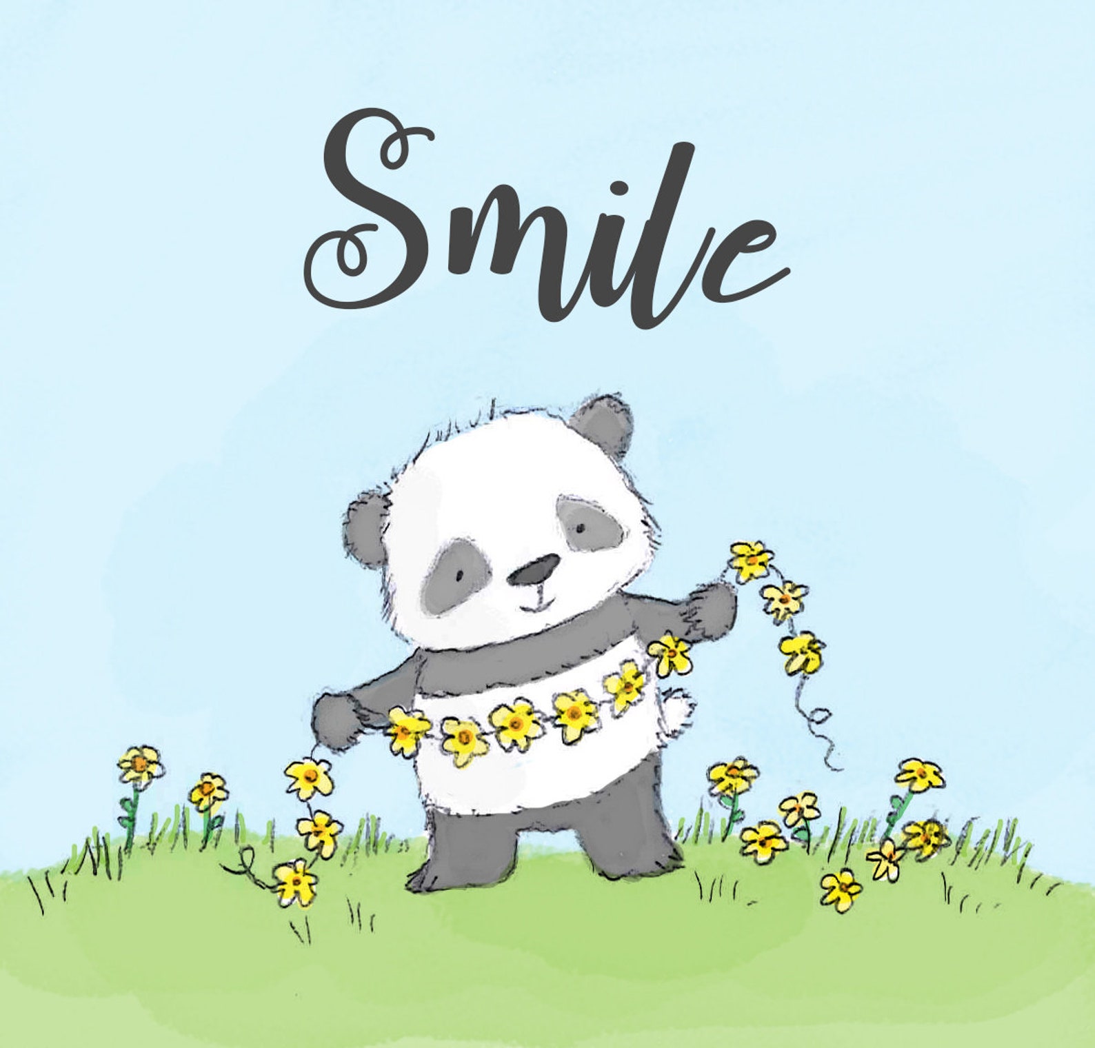 Hand-drawn Smiling Baby Panda Illustration - Etsy
