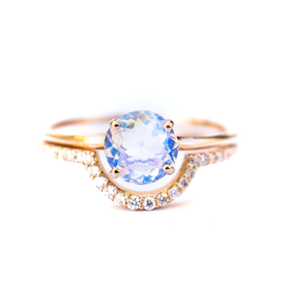 Moonstone Engagement Ring, Moonstone Wedding Set, 14k Gold Moonstone ...