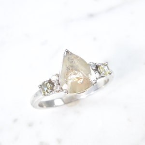 Grey Rose Cut Diamond Engagement Ring 14k White Gold, Rustic Diamond ...