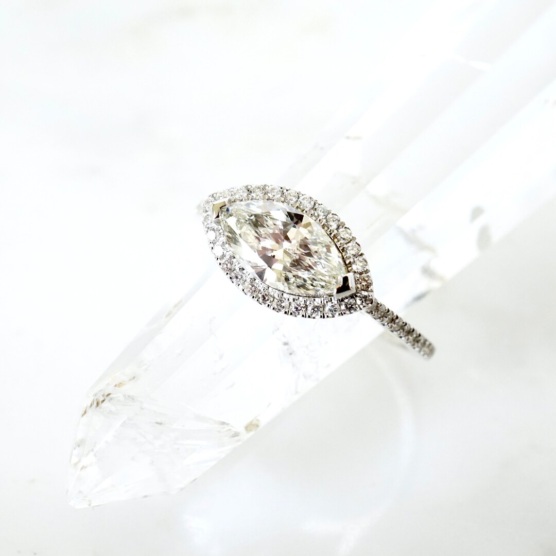 Marquise Diamond Engagement Ring 14k White Gold, Marquise Diamond Halo ...