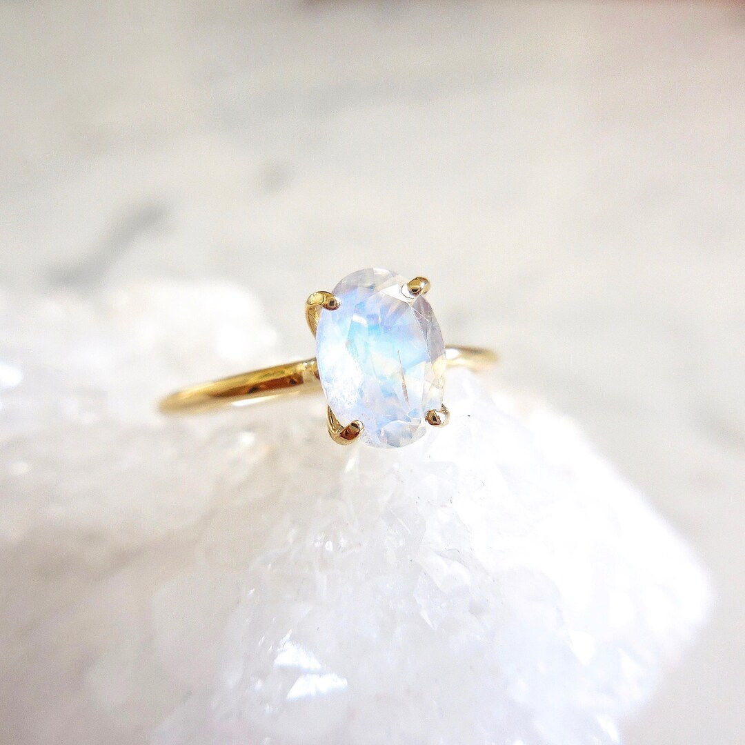 Dainty Oval Moonstone Ring: 14k Gold June Birthstone - Etsy