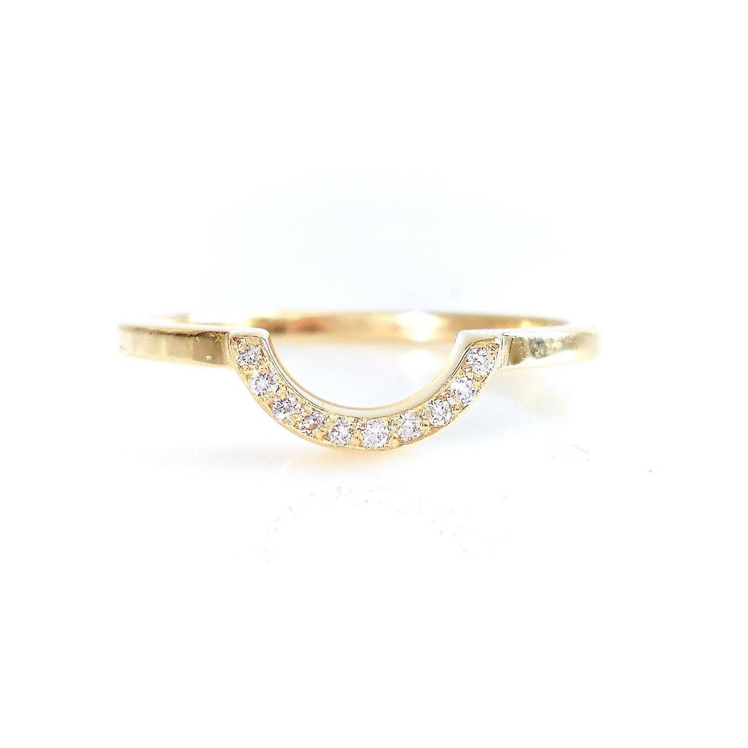 Curved Pave Diamond Band: 14k Yellow Gold Wedding Ring - Etsy