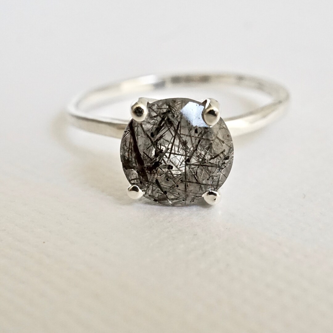 Tourmalinated Quartz Engagement Ring: Salt and Pepper Sterling Silver ...