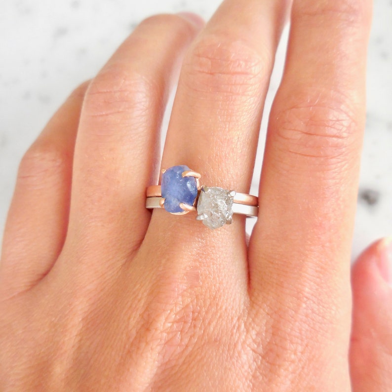 Raw Diamond Ring Engagement Rough Gray Diamond Ring Grey | Etsy