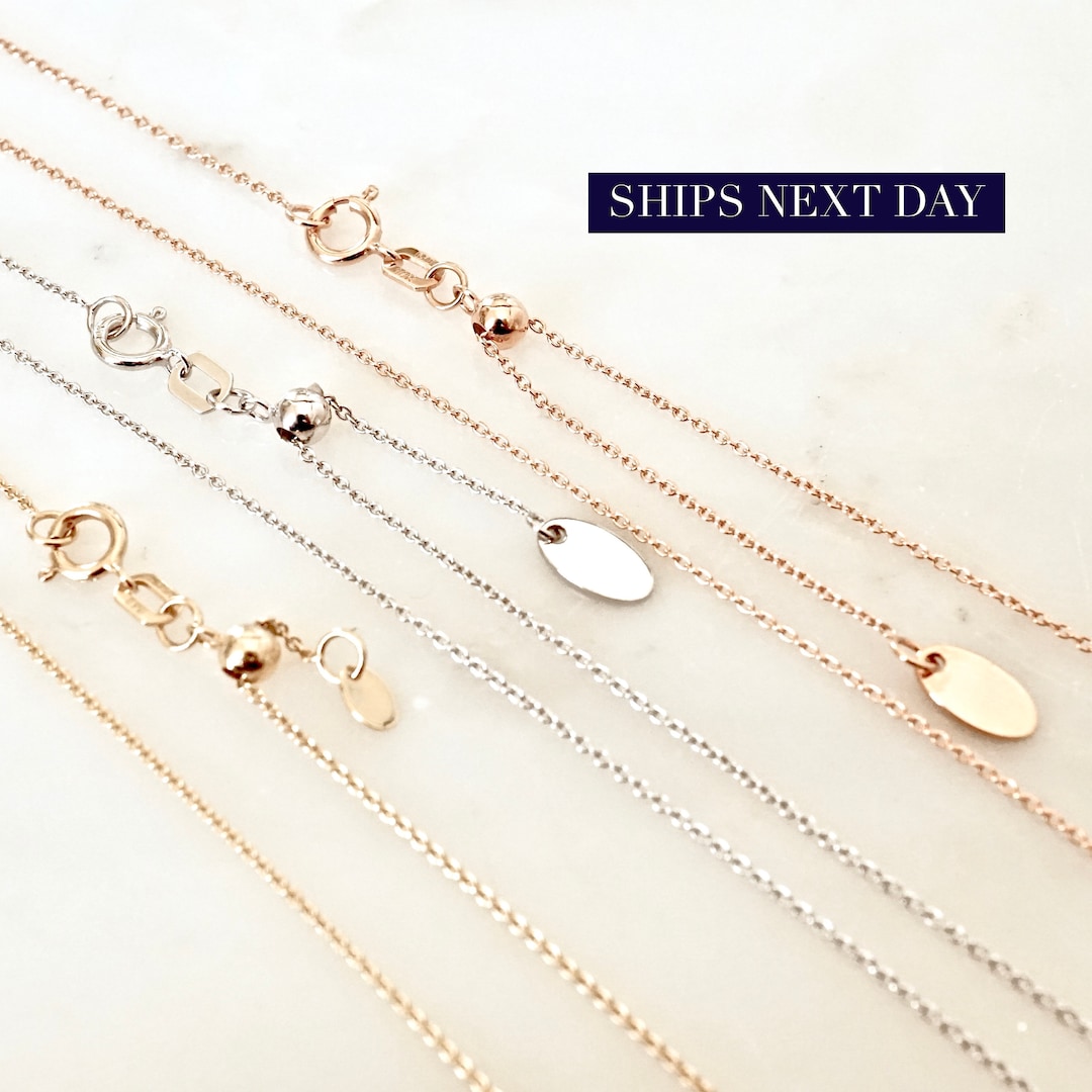 Adjustable 14k Gold Cable Chain, Slider Bead, Rolo Chain, 20 Inch - Etsy