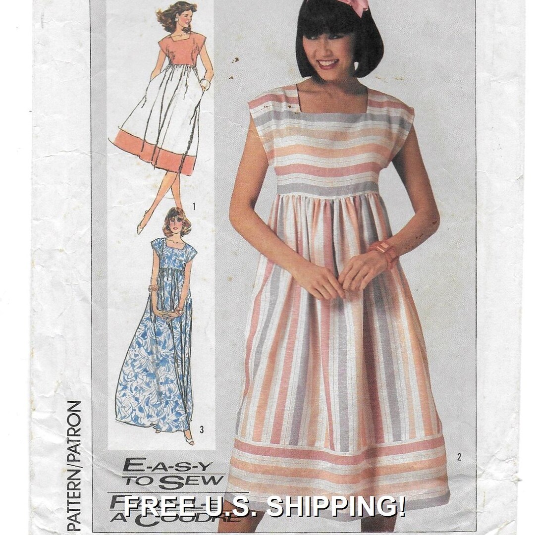 An Easy Sew Back Button, Raised Waistline, Full Skirt Dress Pattern for ...