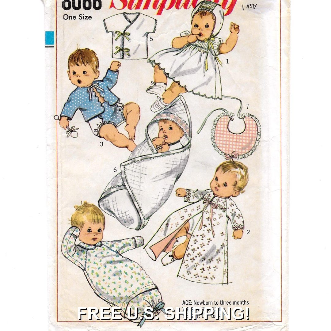 A Newborn Layette Sewing Pattern: Dress, Hat, Kimono, Pants, Sleeper ...