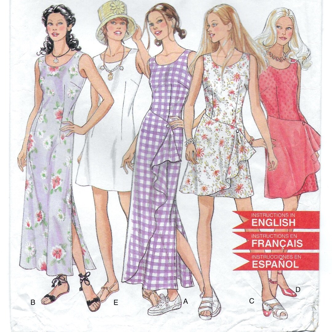 A Sleeveless Flared Dress With Flutter Wrap Variation Pattern for Women ...