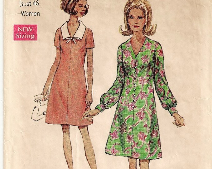 A V-neckline, Long or Short Sleeve, A-line Dress Pattern With Collar ...