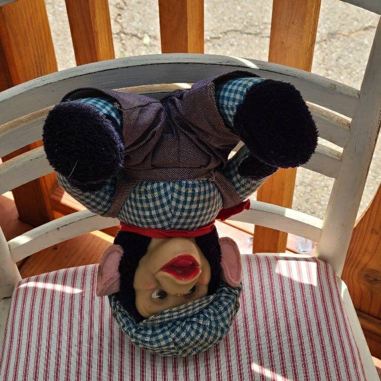 Vintage Rubber Faced Plush Monkey Train Conductor Blue Gingham - Etsy.de