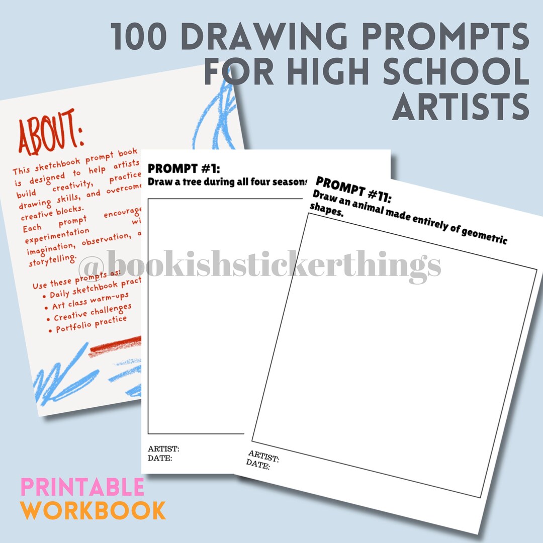 100 Drawing Prompts for Teens | High School Art Sketchbook | Warm Ups ...