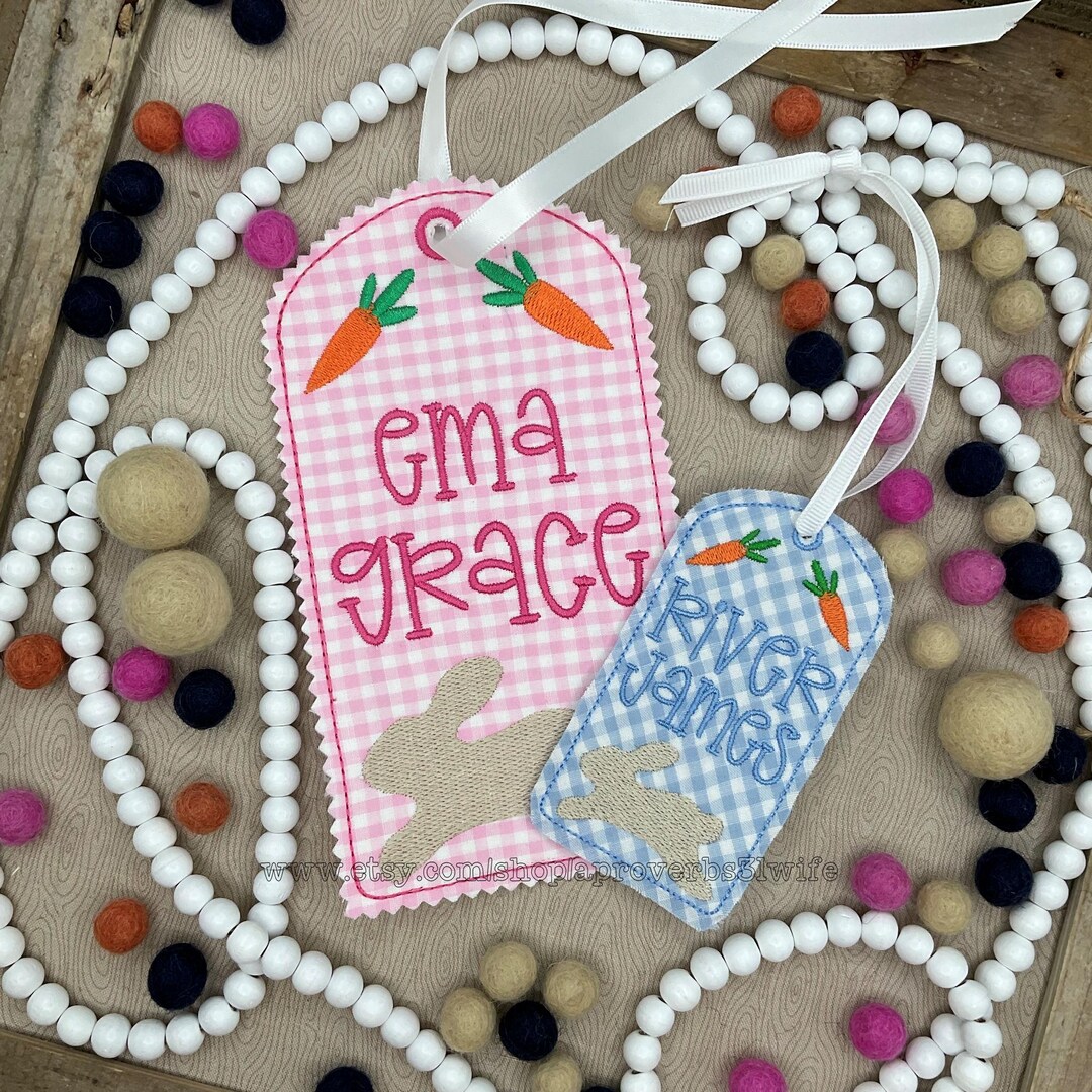 ITH Easter Bunny and Carrots Name Tag - Easter Basket Name Tag ...