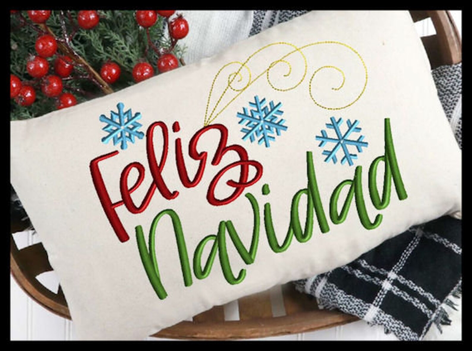 Feliz Navidad Spanish Christmas Embroidery Design Farm house | Etsy