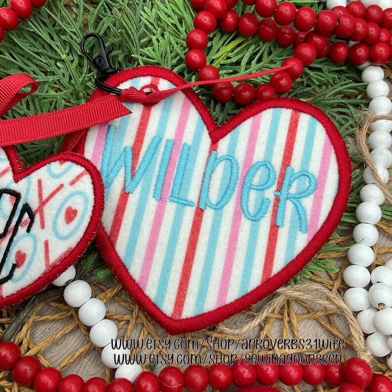 In the Hoop Heart Name Tag Machine Embroidery Design - Valentines Heart ...