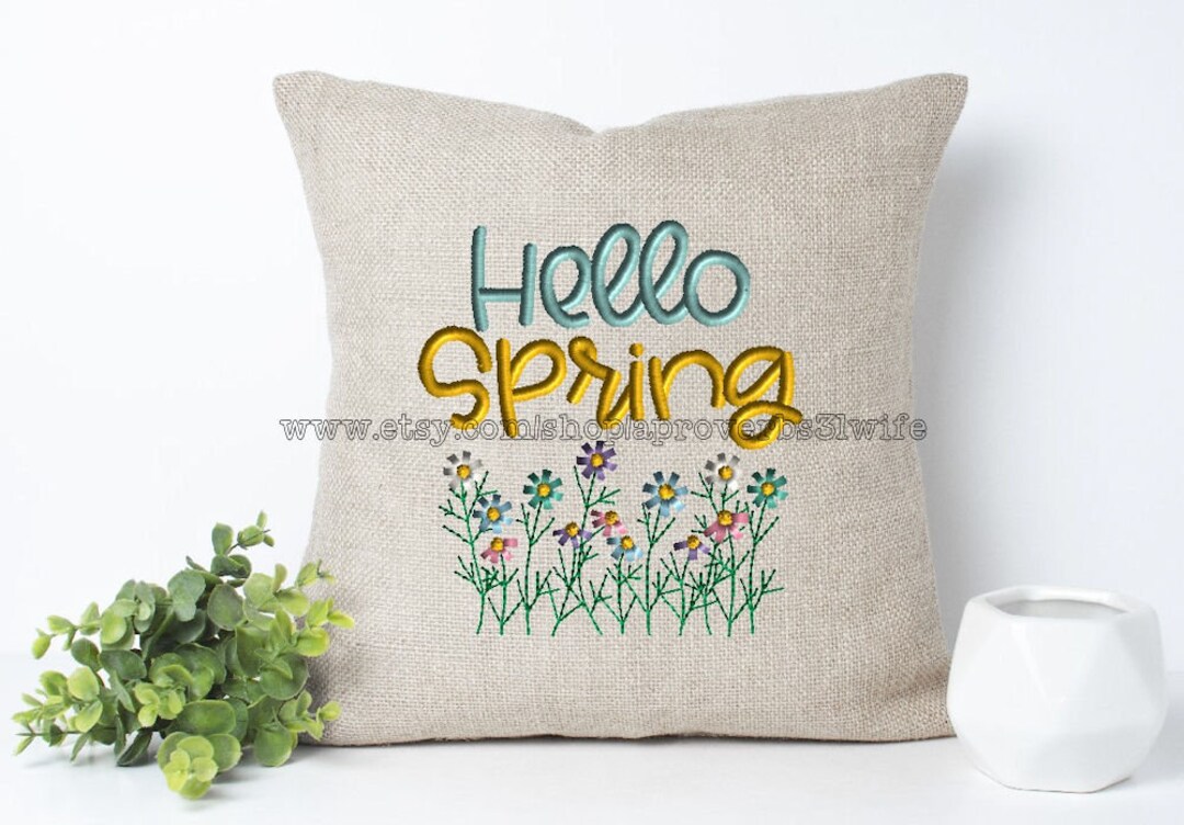 Hello Spring With Flower Patch Embroidery Design - Machine Embroidery ...