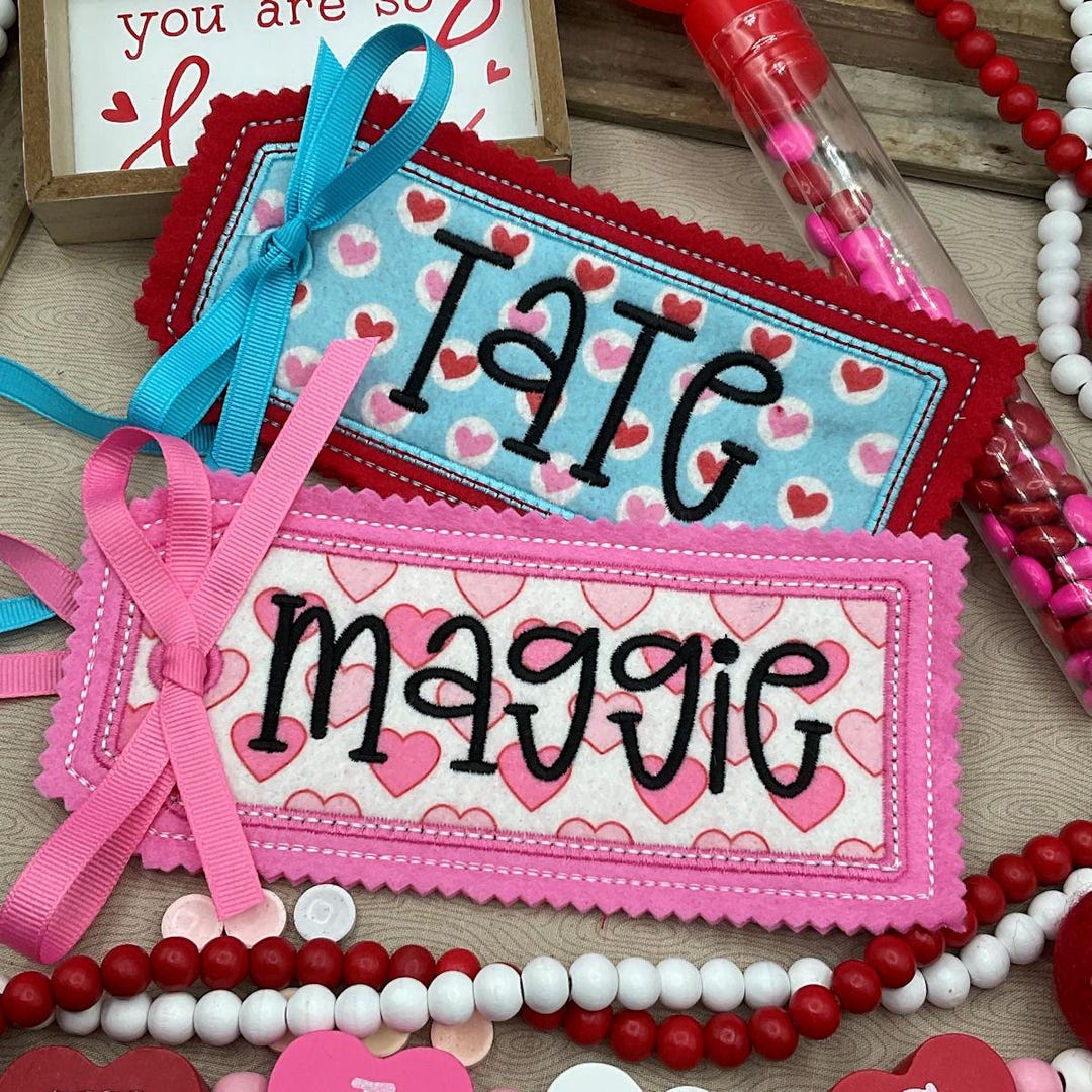 ITH Felt Valentine's Name Tag - Basket Tag- Gift Tag - Stuffie Name Tag ...