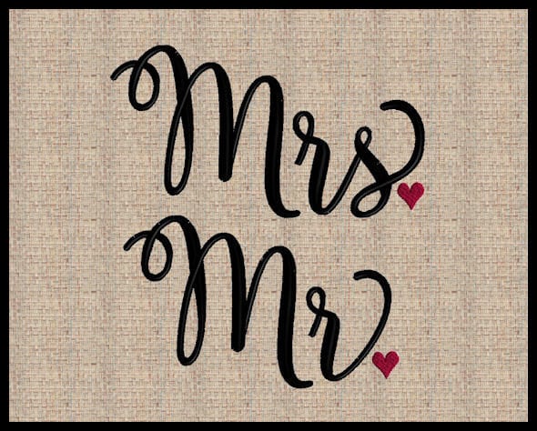 Script Font Mr. and Mrs. With Heart Period Machine Embroidery - Etsy