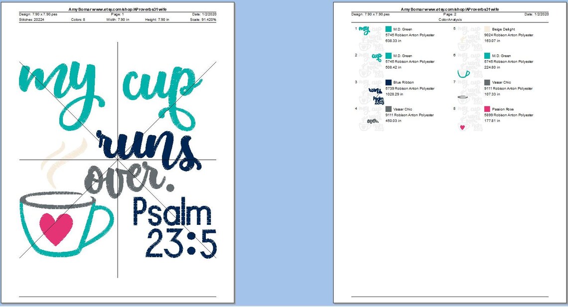 Mug Rug Embroidery Design My Cup Runs Over Psalm 23:5 Embroidery Design ...