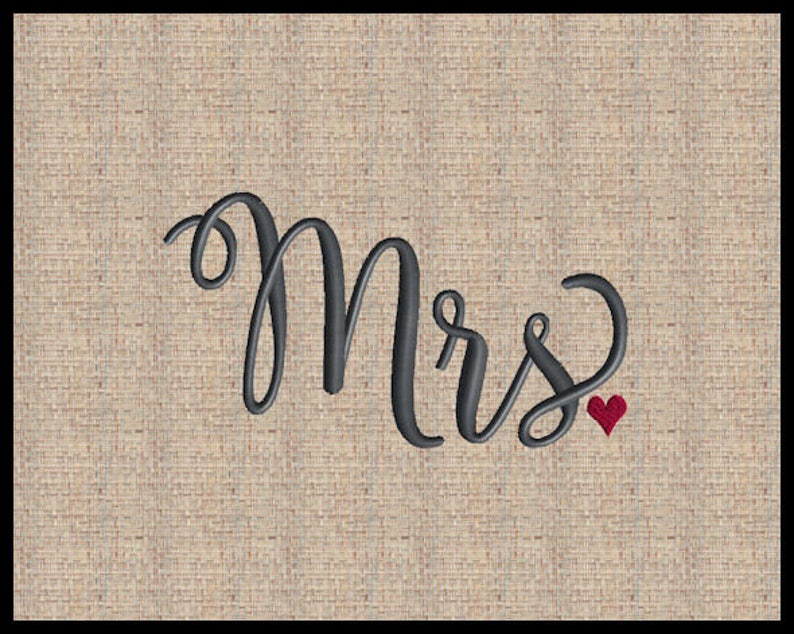 Script Font Mr. and Mrs. With Heart Period Machine Embroidery - Etsy