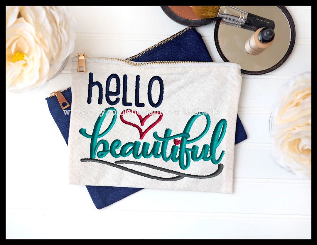Hello Beautiful Embroidery Design Cosmetic Bag Embroidery Design Sun ...