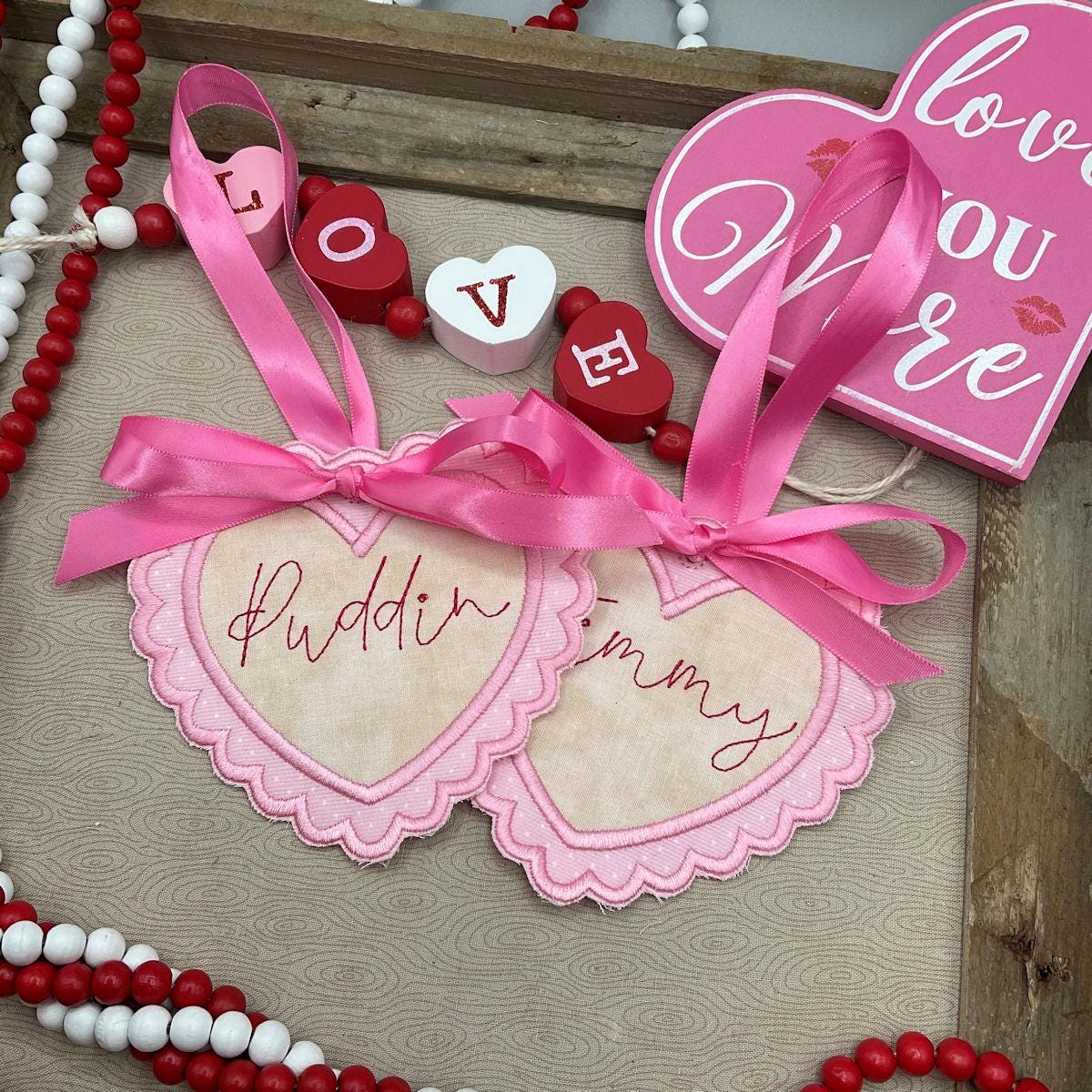 ITH Scalloped Edge Heart Name Tag Banner BUNDLE - Valentines Heart Tag ...