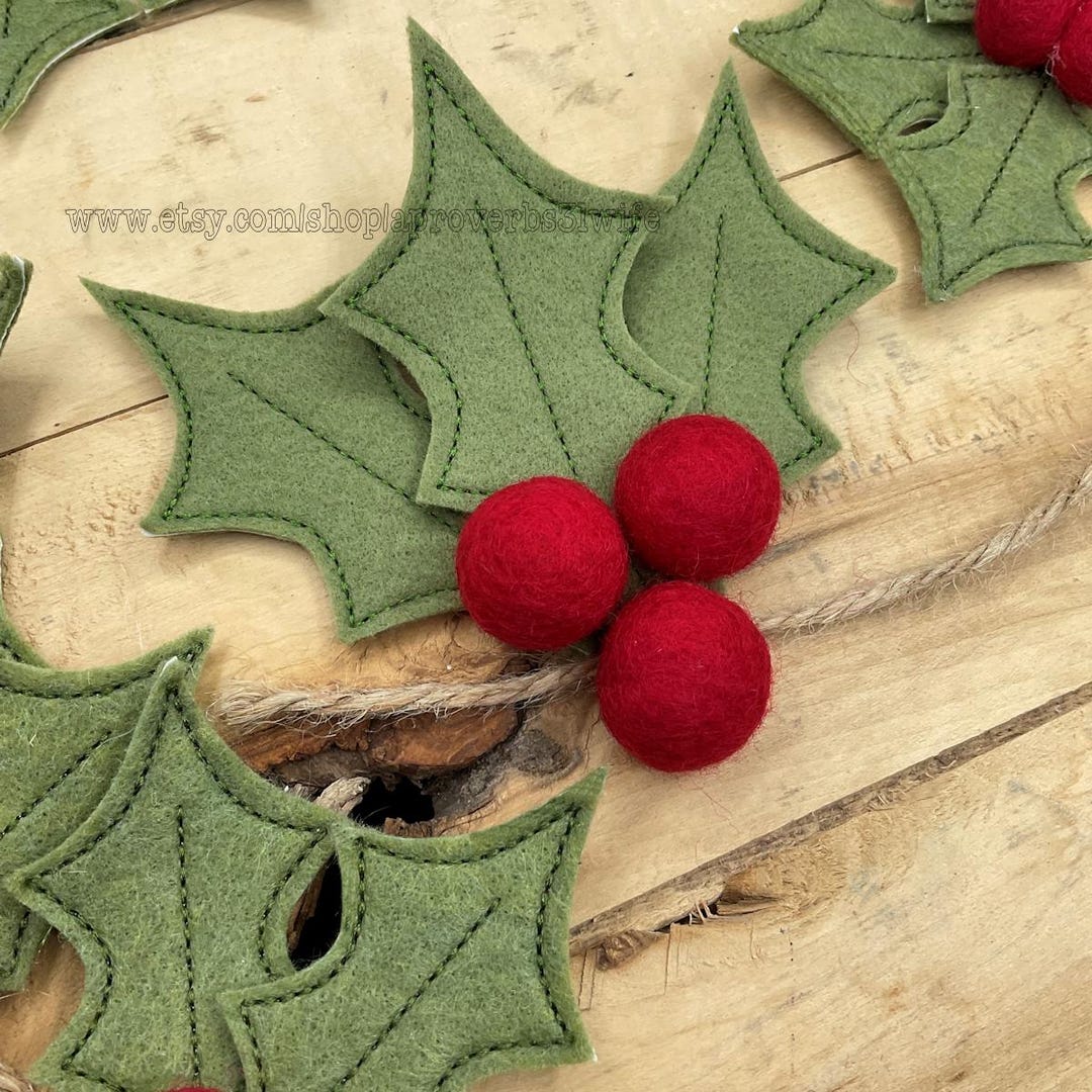 ITH 4 Inch Felt Holly Leaf Embroidery Design for Garland - Felt Holly ...