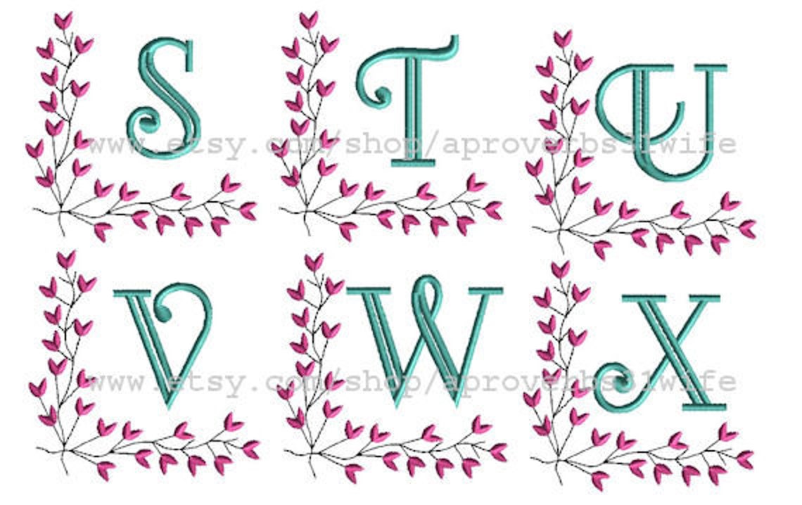 Floral Stick Wreath Monogram – 4x4 Embroidery Design (font Included) - Etsy