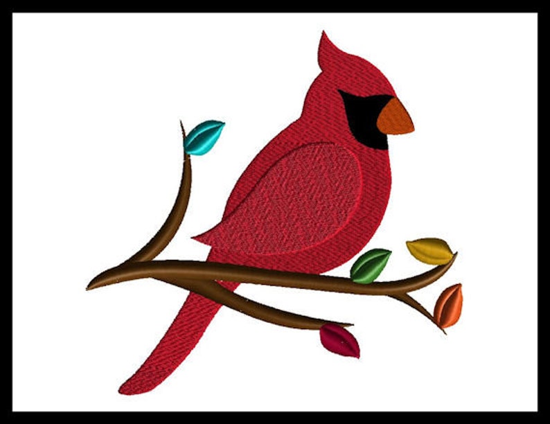 Cardinal Machine Embroidery Design Cardinal on a Branch - Etsy