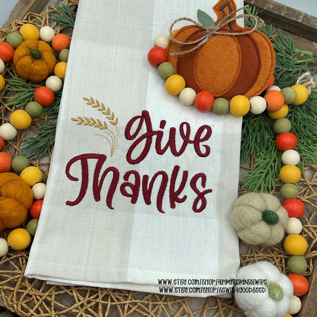 Give Thanks Machine Embroidery Design - Wheat Embroidery - Greenery ...