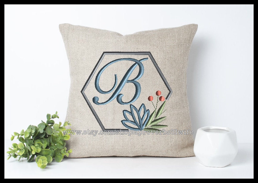 Hexagon With Flowers Font Frame Machine Embroidery Design - Etsy