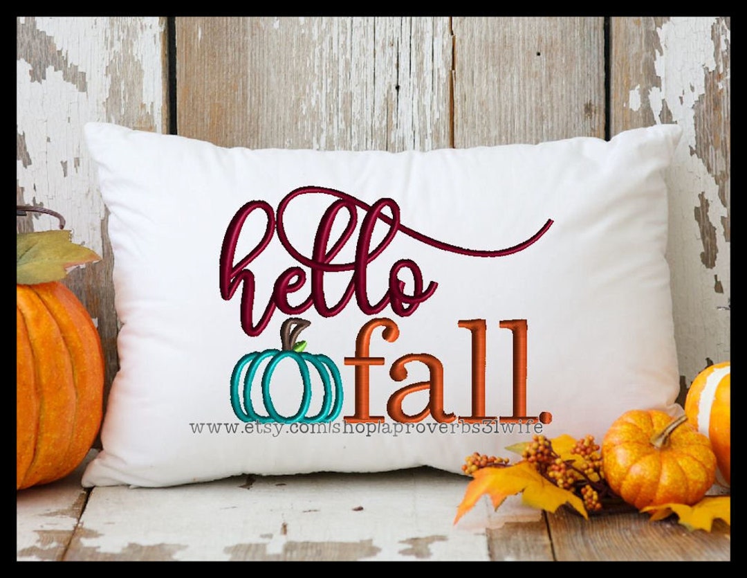 Hello Fall Machine Embroidery Design - Pumpkin Embroidery Design ...