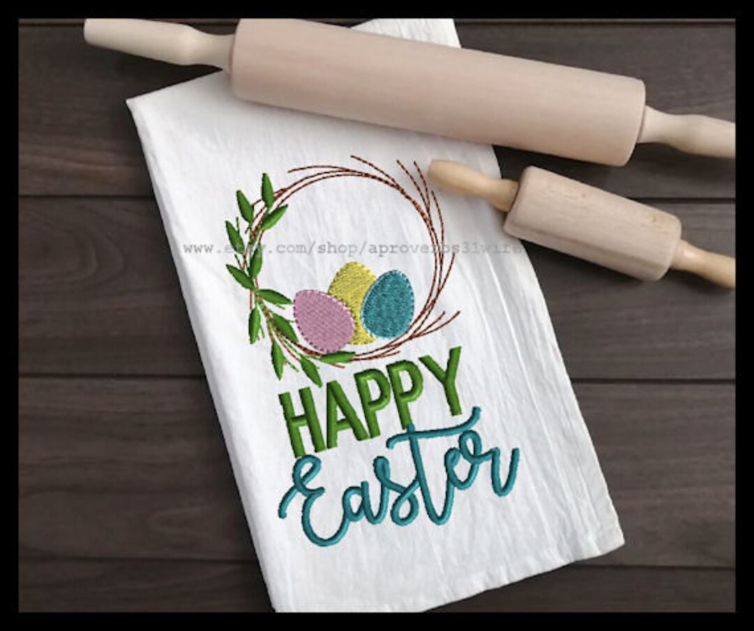 Happy Easter Embroidery Design Machine Embroidery Design Wreath ...