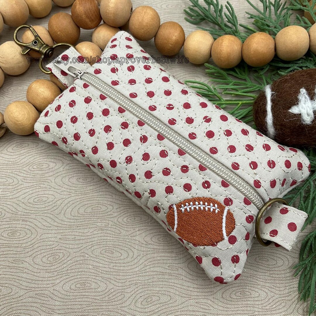 Football Embroidered Pocket Tissue Holder / Coin Zipper Pouch ...